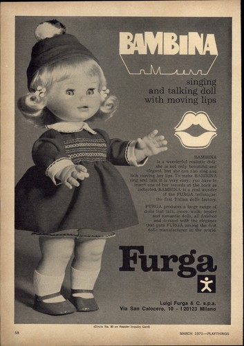 1971 PAPER AD Furga Bambina Doll Singing Talking Ozen Battery Pull ...