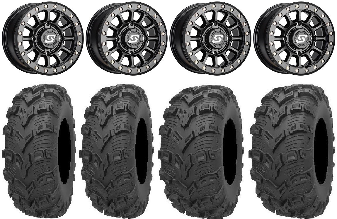 Sedona Sano Bdlk 14" Wheels Bk +30mm 28" Bear Claw EVO Tires Textron ...
