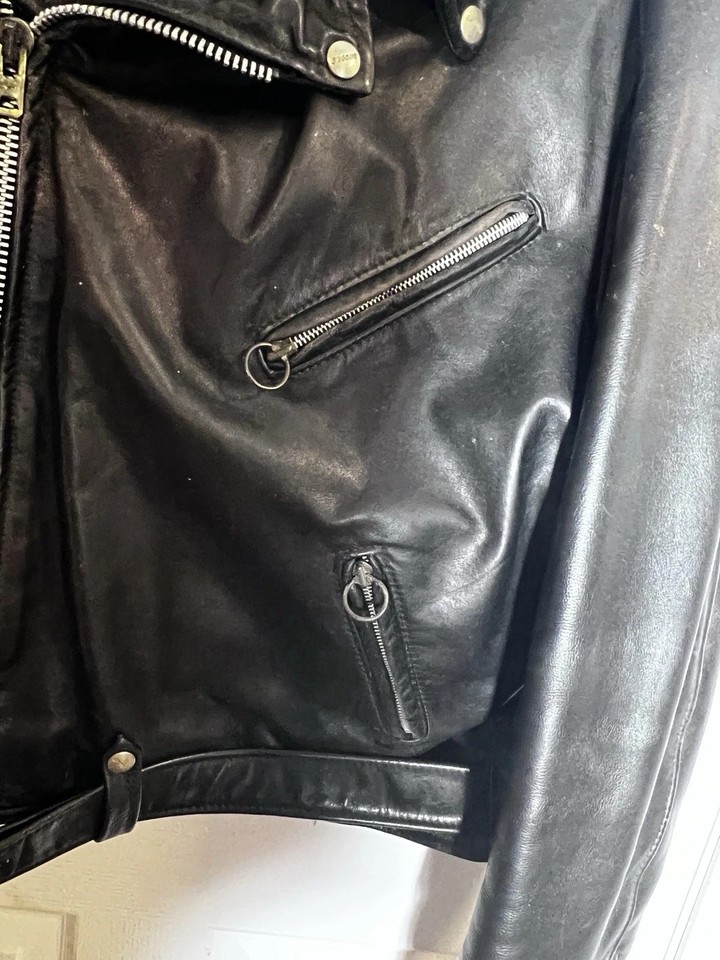 Vintage 1980s Brooks Leather jacket Men's size 46 Thick Heavy Cowhide ...