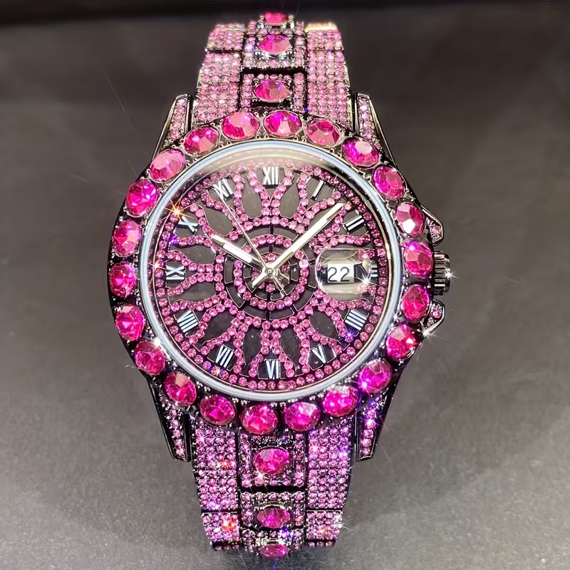 Custom Bling Luxury Ice out Bust Down Men's Watch Iced Simulated VVS Cz ...