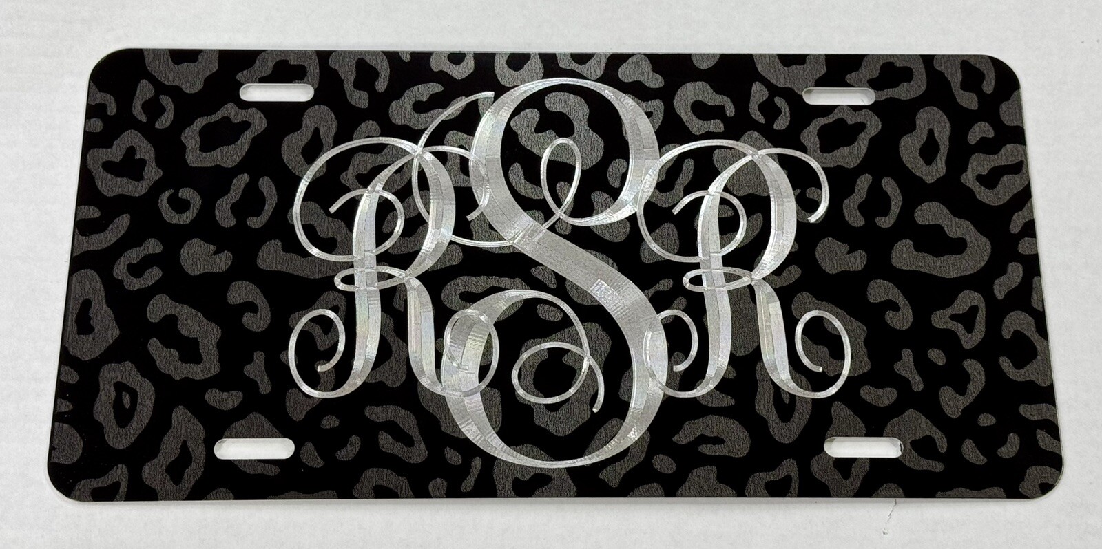 Custom Personalized Monogram Diamond Etched Leopard Print License Plate ...