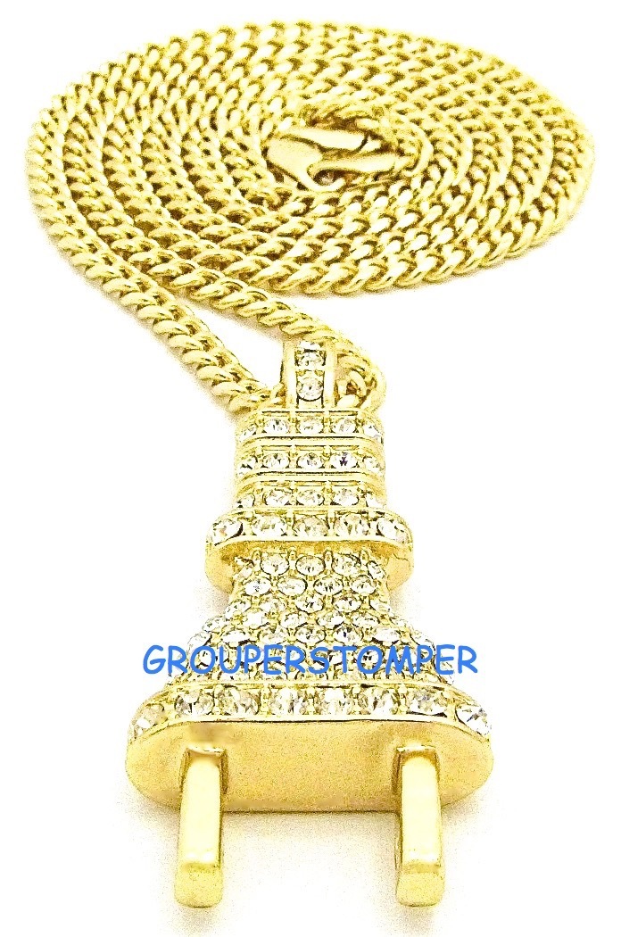 The Plug New Small Rhinestone Pendant With 24 Inch Cuban Link Chain ...