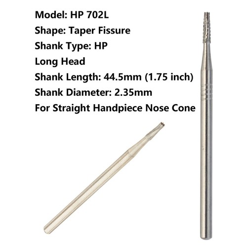 5 Pcs Dental Lab Tungsten Carbide Burs Long Shank HP702L Burr Straight ...