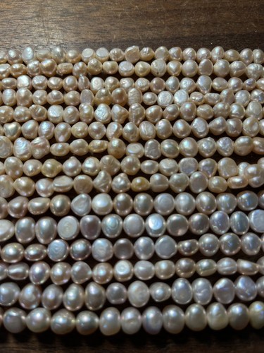Old Stock Pink Peach Iridescent Round Flat Pearl 7-8mm Beads 16" Strand ...
