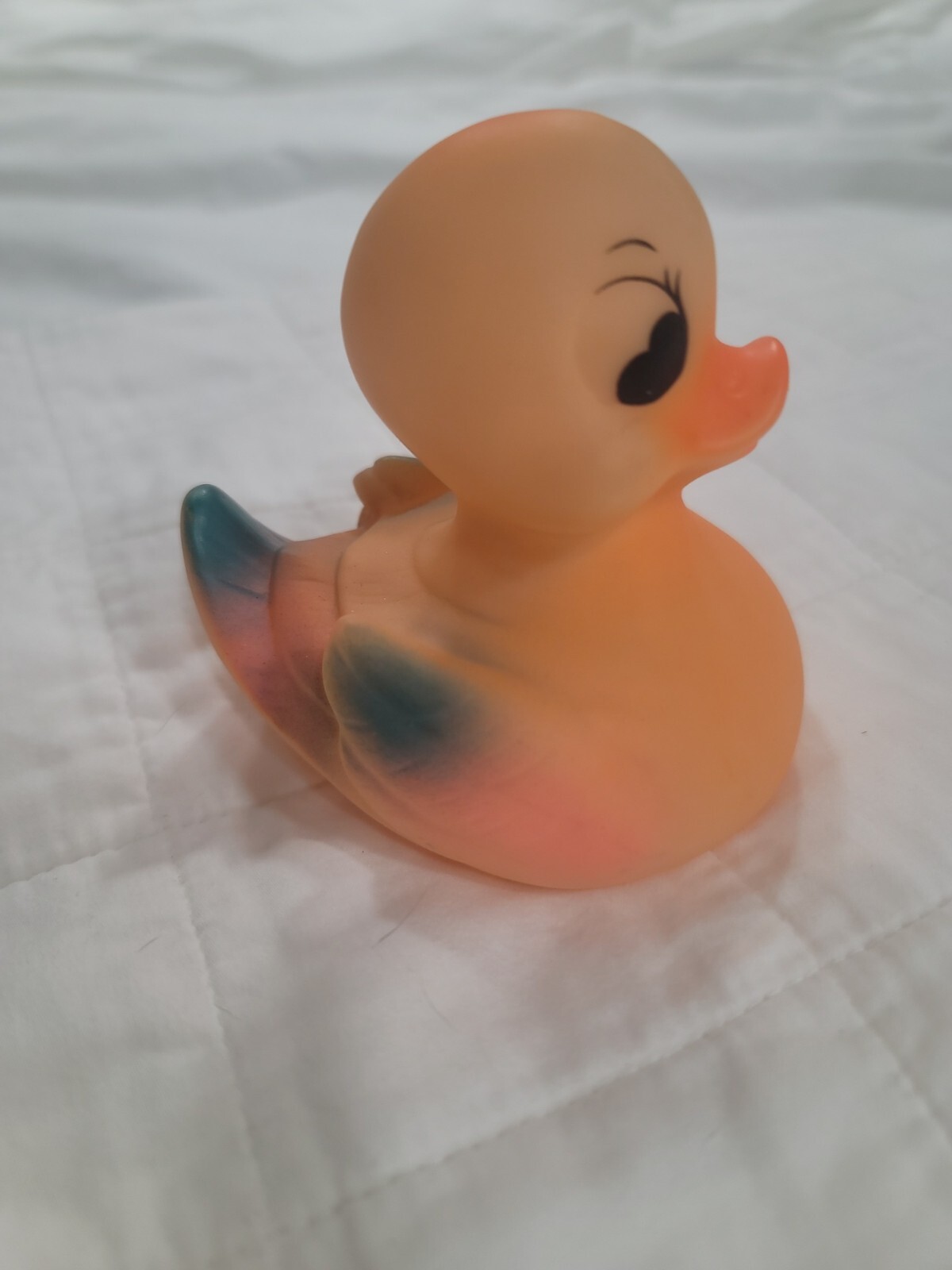 Vintage Rubber Ducky With Beautiful Colorings Of Pink & Blue On Yellow ...