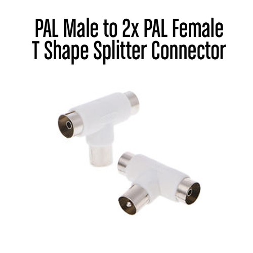 T01 PAL Male to 2 Female PAL Splitter T Shaped Adapter Antenna ...