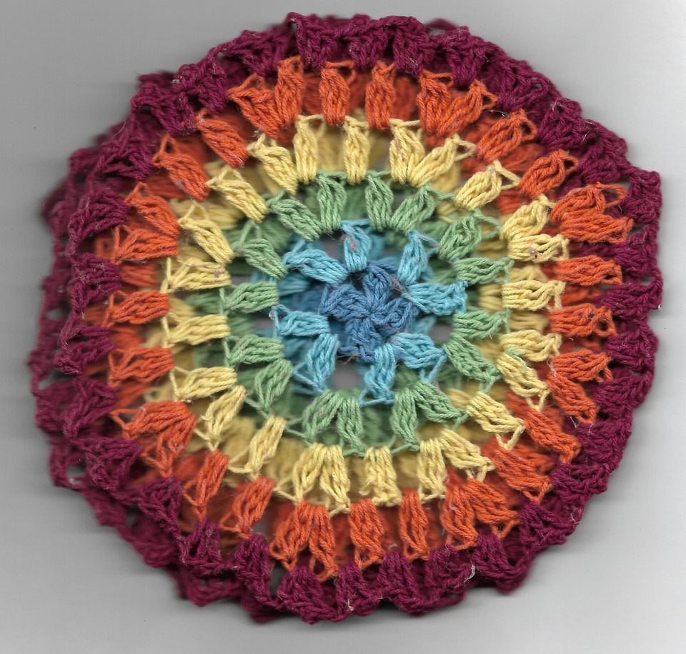 9 psc set Hand Crochet Doilies 5" Rainbow Colorful Mandala Boho Vintage ...