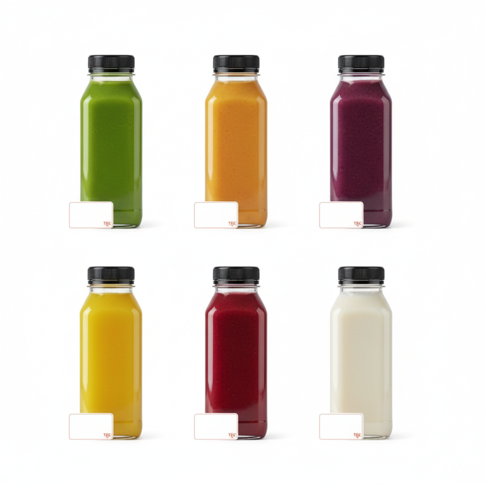 TEC 250ml Juice Bottles with Black Lids Square UK Made with 30% ...