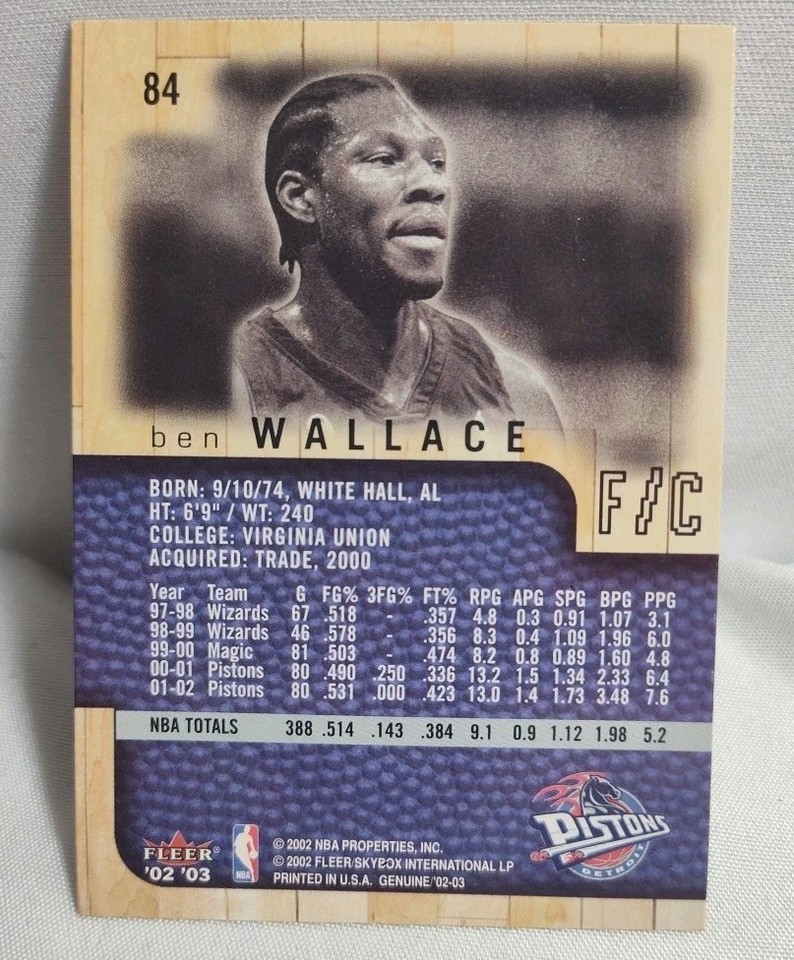 2002-03 Fleer Genuine ---- Ben Wallace #84 ---- Detroit Pistons ...