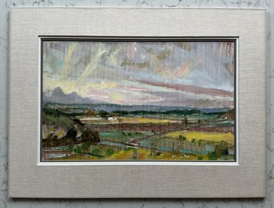 ROBERT SUDLOW SIGNED OIL / PAPER PAINTING HIDDEN SUNDOWN LANDSCAPE ...