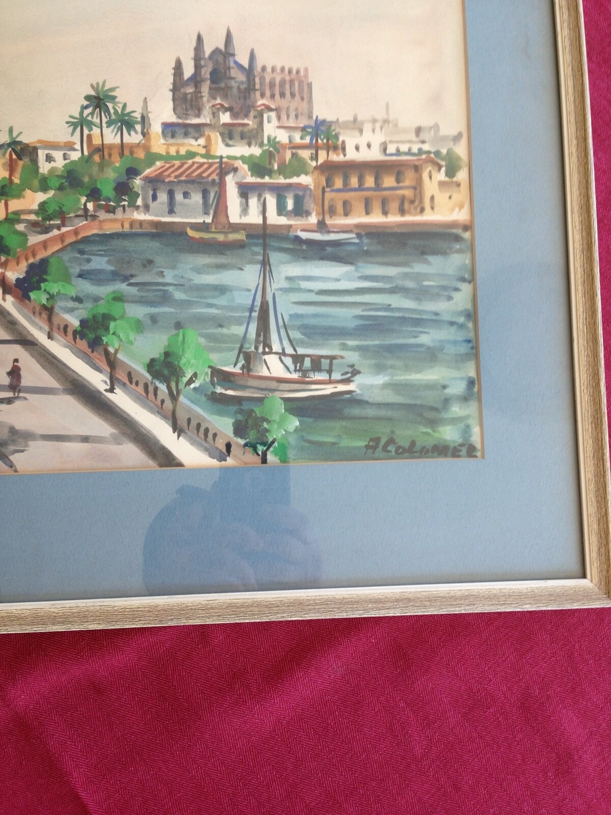 Watercolor Mid-Century Modern Majorca Sea Painting by Spanish Art A ...