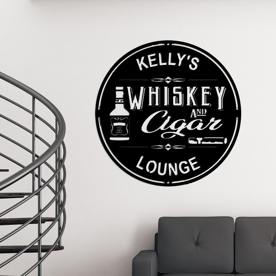 Personalized Whiskey & Cigar Lounge Metal Signs, Custom Monogram Sign ...