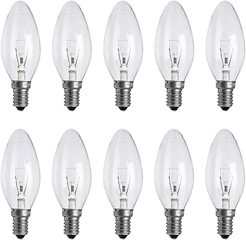 10 x Clear Candle Small Edison Screw Cap SES E14 Lamp Light Bulbs 25W ...