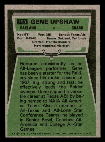 1975 Topps Eugene Upshaw (HOF) #190 - Oakland Raiders | eBay