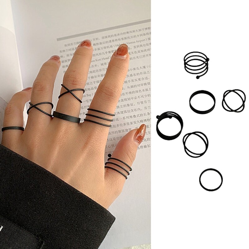 6pcs Fashion Jewelry Rings Set Metal Round Opening Women Finger Ring ...