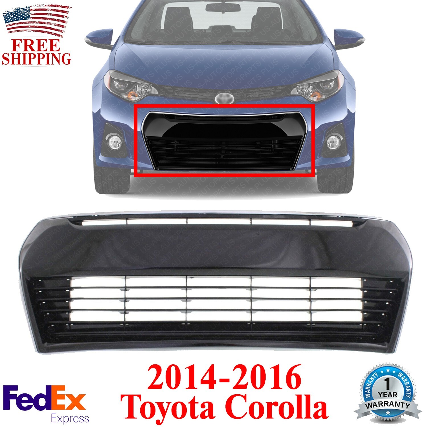 Front Bumper Grille Black w/ Chrome Molding Plastic For 2014-2016 ...