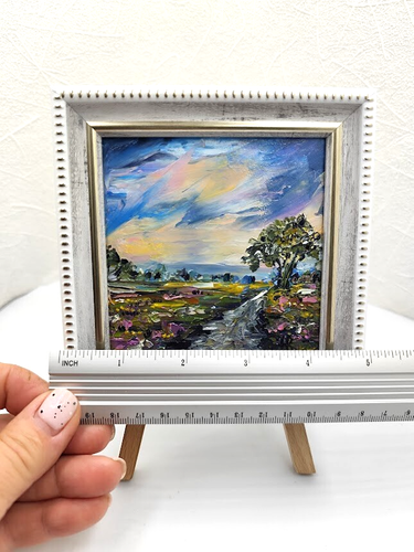 Original Oil Painting 4x4 in Framed Signed Impasto Art Spring Landscape ...