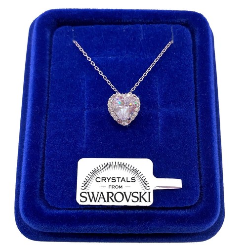 Collana Cuore Argento Catenina pl. oro Bianco 18k con Cristalli ...