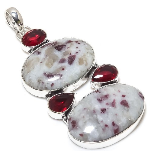 Cinnabar Jasper Garnet Quartz Gemstone Silver Plated Cluster Pendant 3 ...