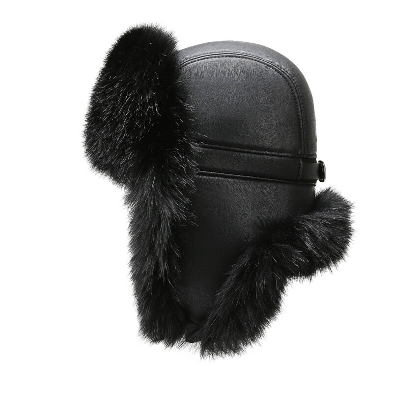 Men Faux Fur Leather Russian Ushanka Trapper Hat Ear Flap Winter Warm ...