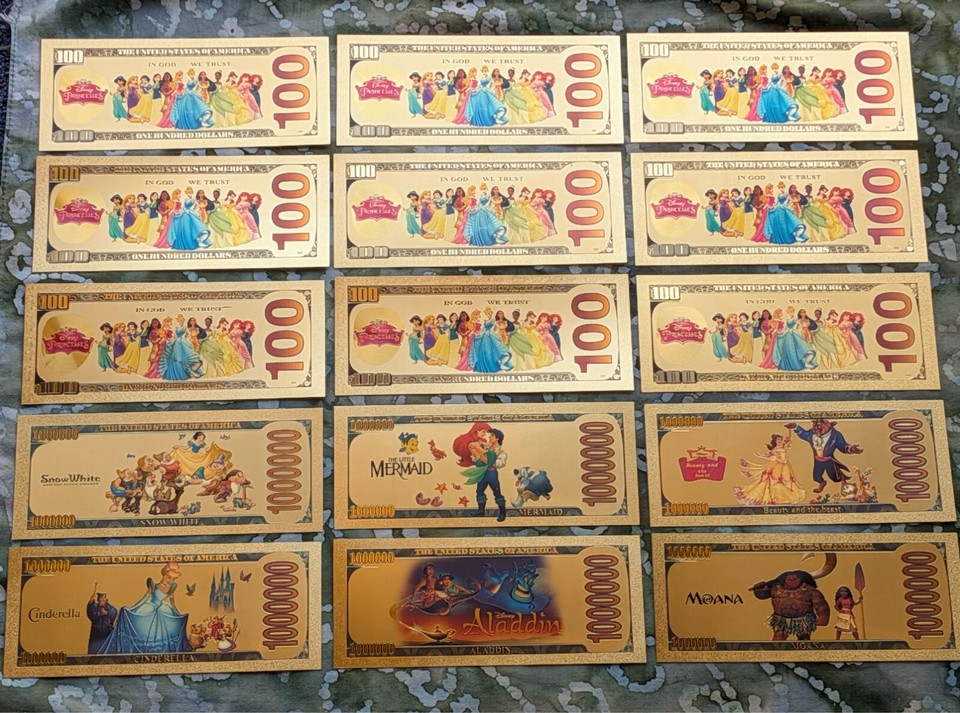 15 Piece 24k Gold Foil Plated Disney Princess' Collectible Banknote Set ...