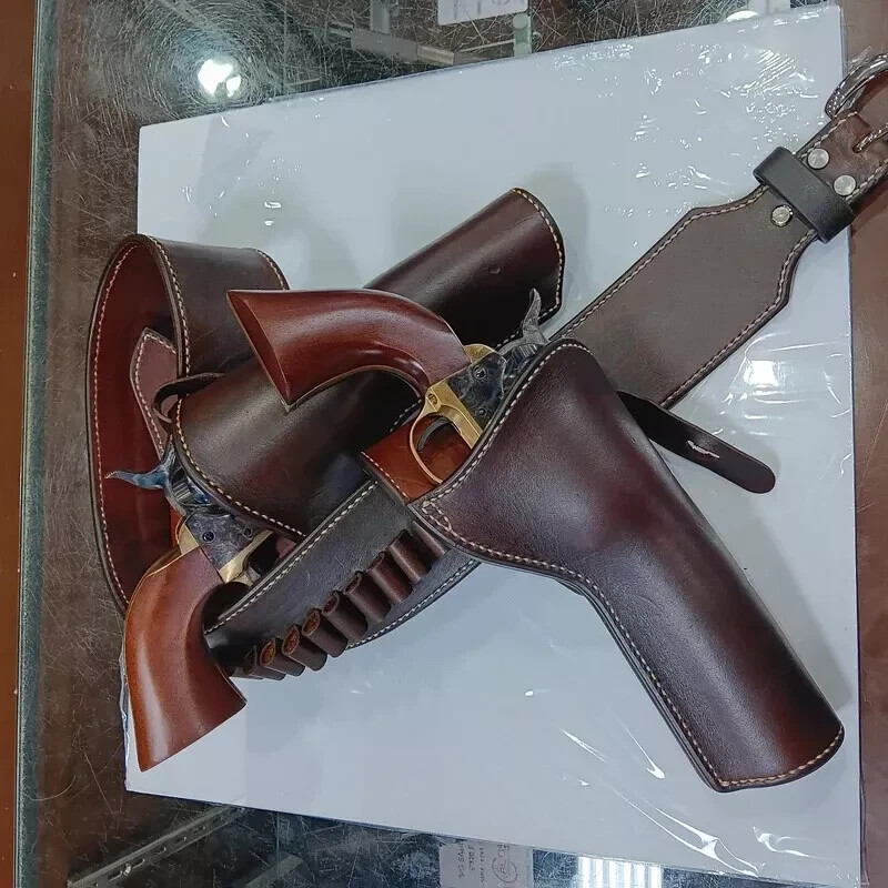 Handmade Western Dual Holster Gun Belt Rig Brown Leather SASS Fast Draw ...