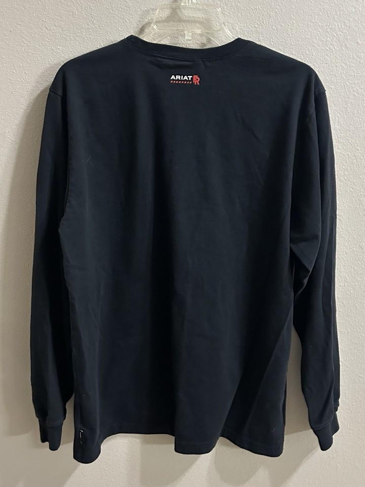 Ariat FR Mens Long Sleeve Tshirt Sz M Black Red Fire Resistant Workwear ...