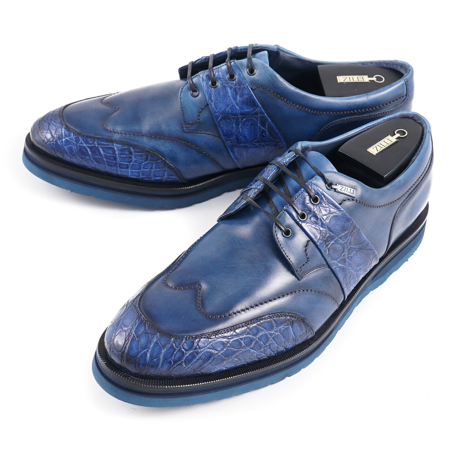 Zilli Blue Calf Leather and Genuine Crocodile Wingtip Derby 13 (Eu 46 ...