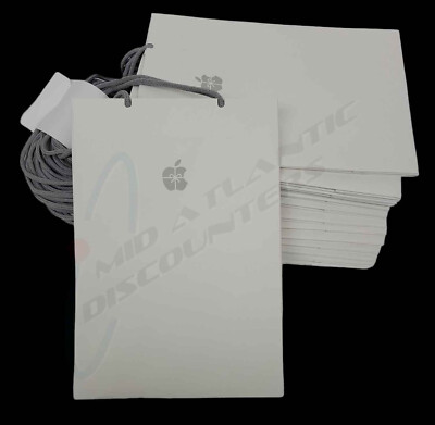 20 APPLE Store Paper Bag Rare Happy Holiday Christmas White 11x8x5 Rope ...