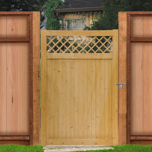 Wooden outdoor garden gate in diamond shape with stainless steel pins ...