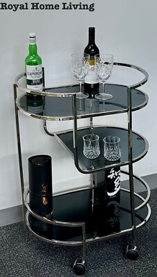 DRINKS TROLLEY BAR CART 3 SHELVES STAINLESS STEEL SILVER WINE WHISKEY ...