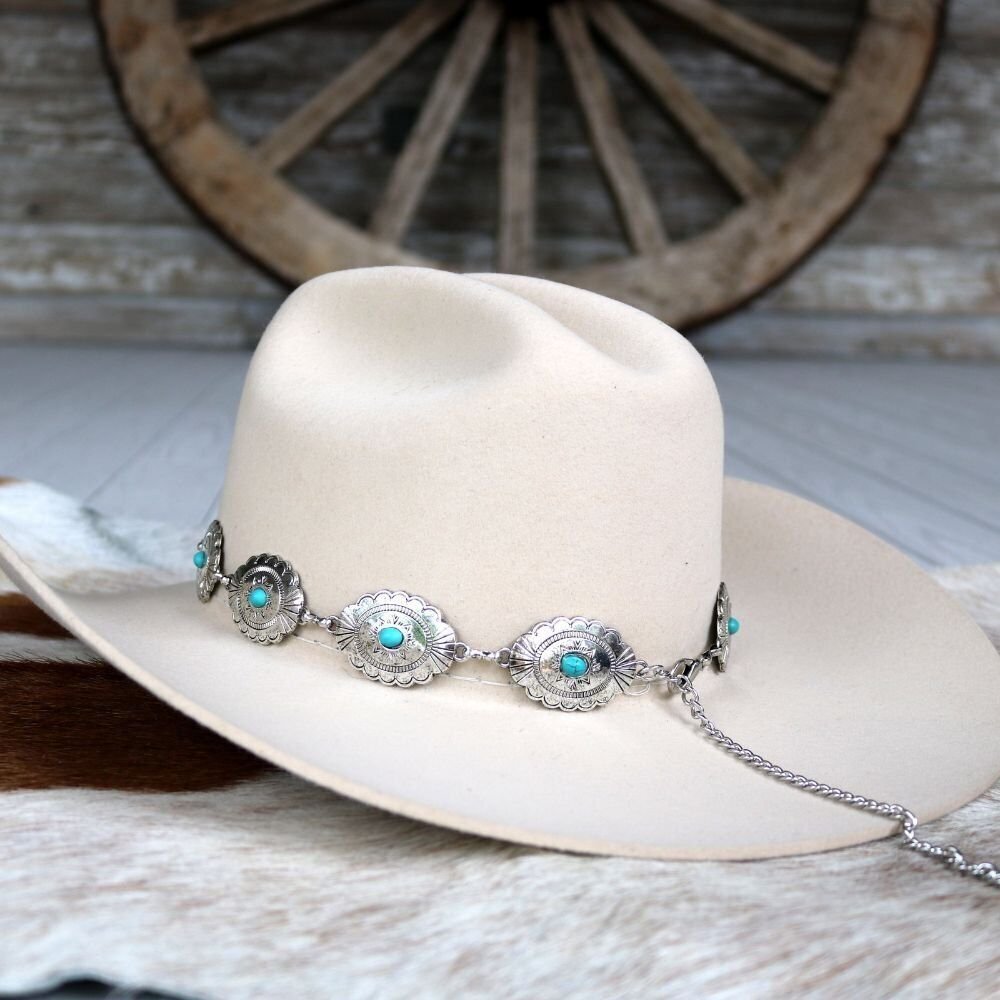 Silver Turquoise Scalloped Concho Hat Band for Cowboy Hats | eBay