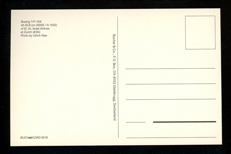 Aviation Airplane Airline postcard EL AL Israel Air 4X-ELB BUCHair CARD ...