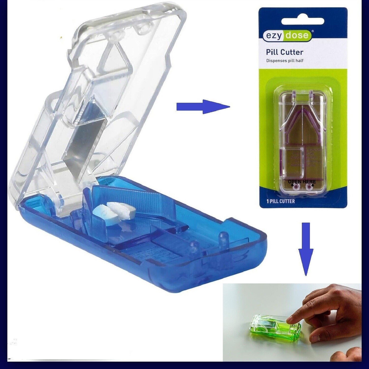 Pill Cutter and Splitter Stainless Steel Blade with Dispenser Cuts ...