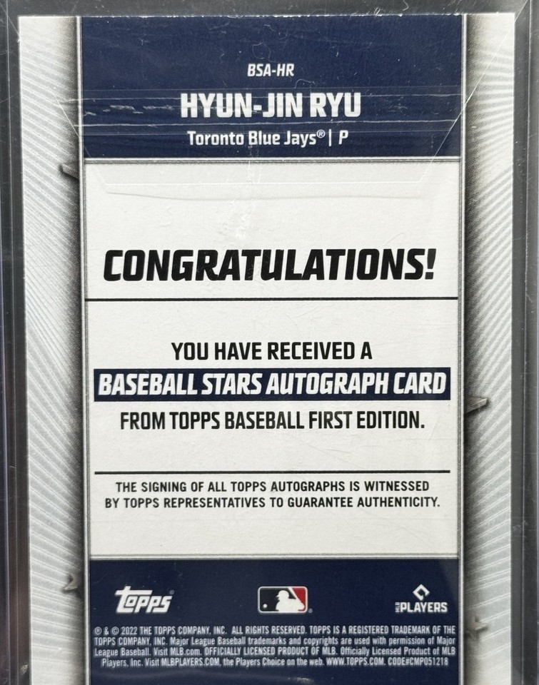 Hyun-Jin Ryu - 2022 Topps Series One Baseball Stars Autograph /150 #BSA-HR | eBay
