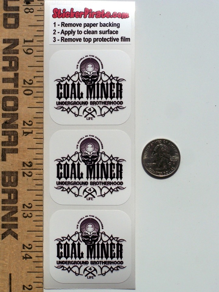 3 - Coal Miner Underground Brotherhood Hard Hat Stickers Sons of Coal ...