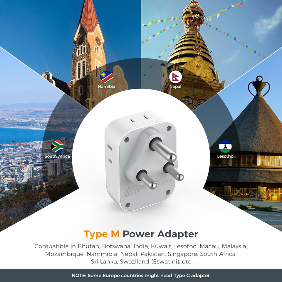 South Africa Plug Adapter 2 Pack, TESSAN Type M Power Adapter with 4 AC ...