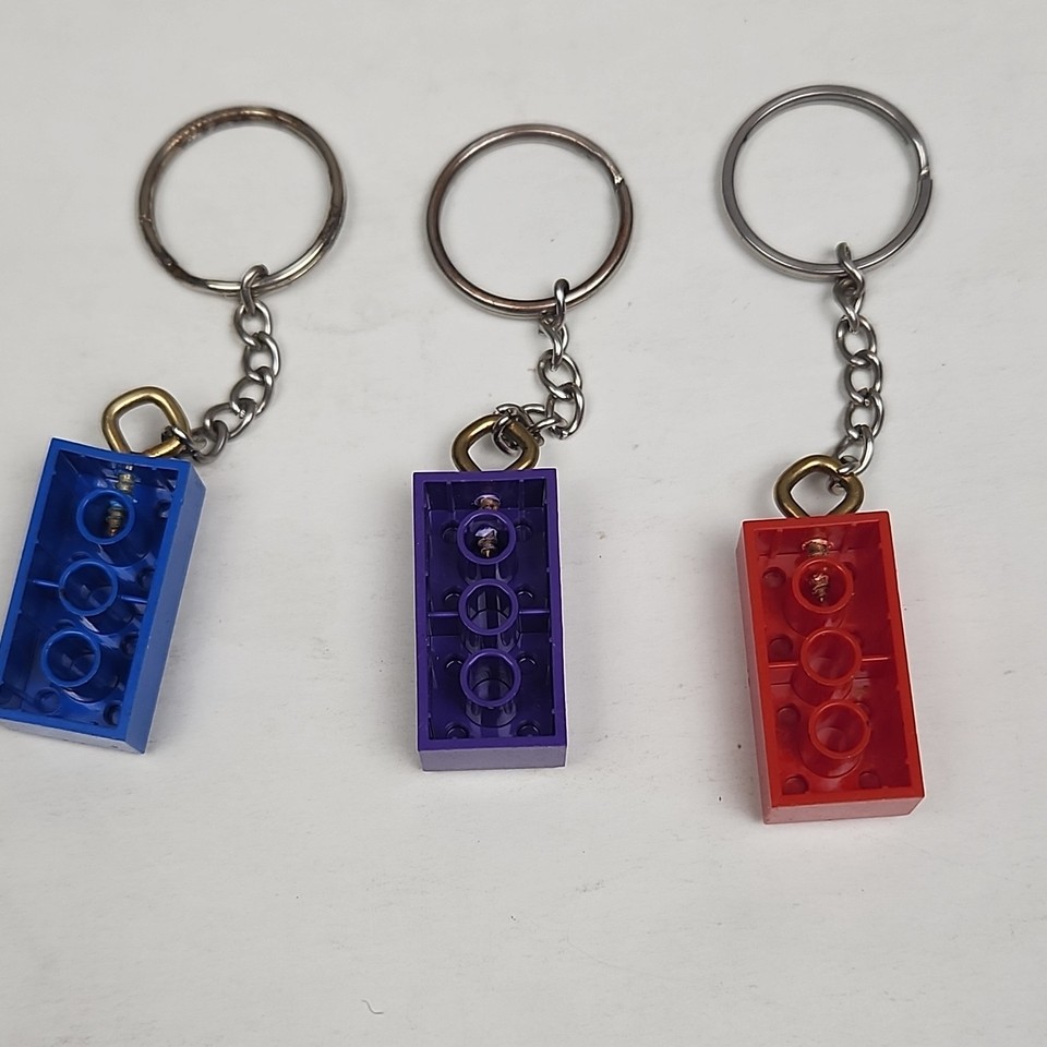 Set of 3 Building Block Key Ring Keychains Blue Purple Red Plastic ...