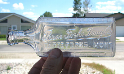 scarce! 6 oz. THREE FORKS, MONTANA DRUG CO. old medicine bottle ...