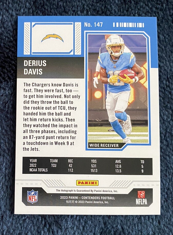 2023 CONTENDERS Derius Davis ( CHARGERS ) ROOKIE TICKET AUTO AUTOGRAPH ...