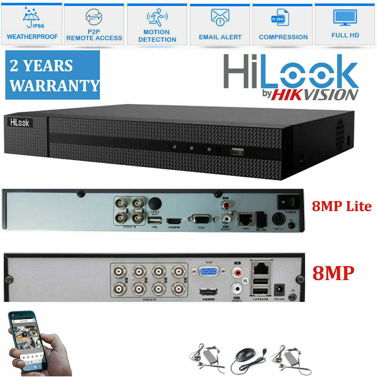HIKVISION HILOOK CCTV UHD 4K 8MP INDDOR OUTDOOR DVR HOME SECURITY ...