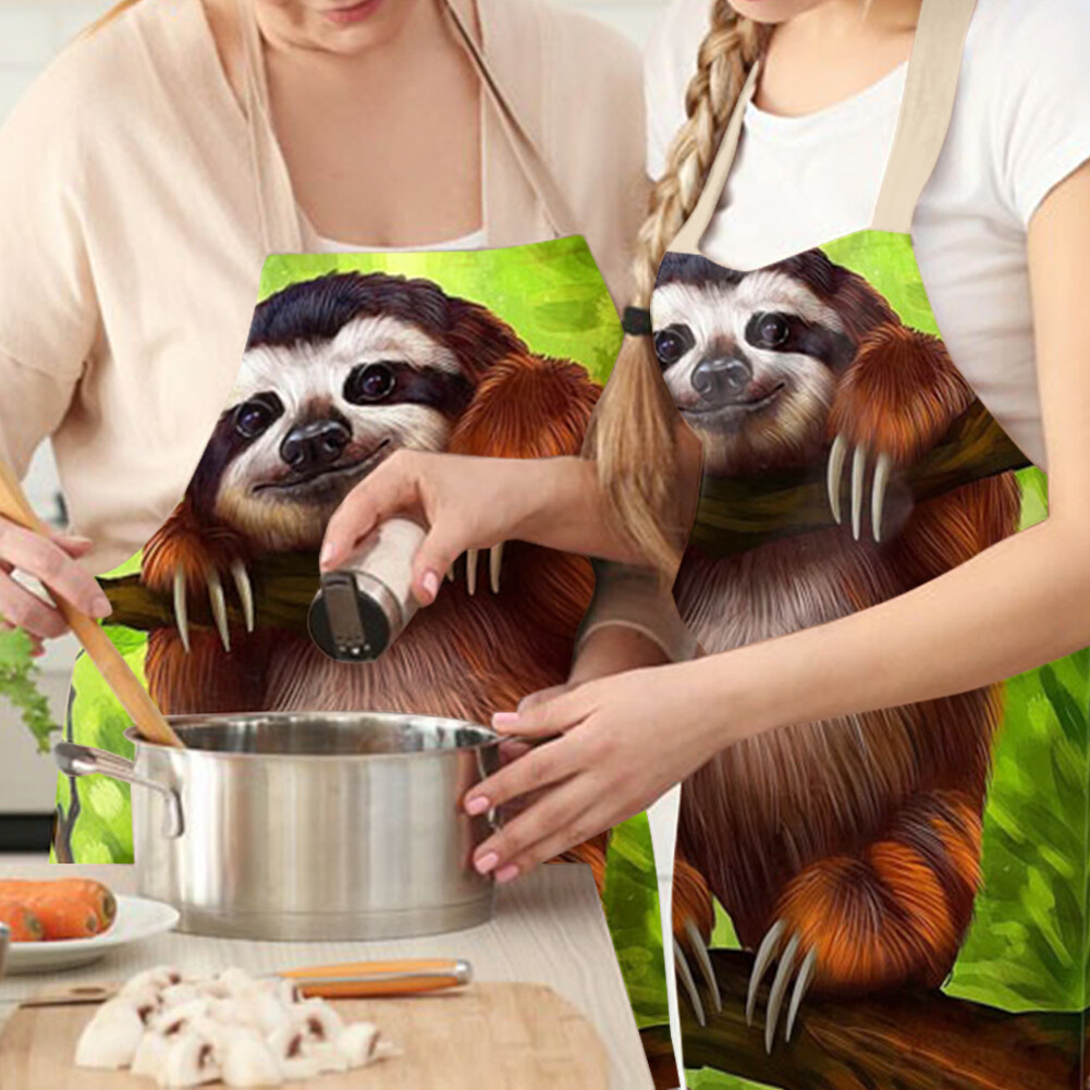 Printed Linen Apron Sloth Waterproof Kitchen Bibs Oilproof Pinafore ...