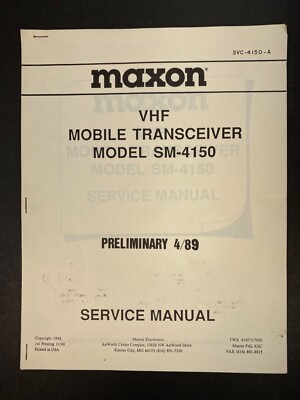 MAXON 1988 SM-4150 VHF Mobile Transceiver Service Manual SVC4150A | eBay