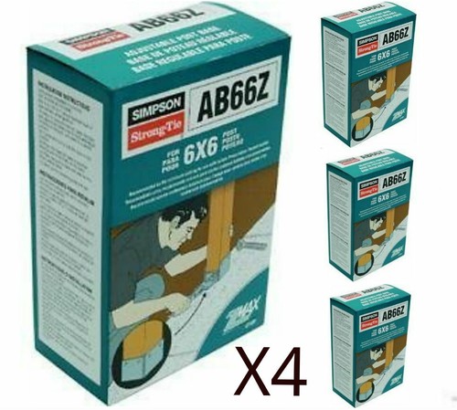 4 pack Simpson Strong Tie AB66Z Z-Max 6 X 6 Adjustable Post Base 12 Ga ...