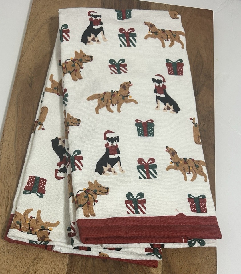 Sleigh Bell Bistro DOGS Christmas Kitchen Dish Towels Set Of 2 NEW | eBay