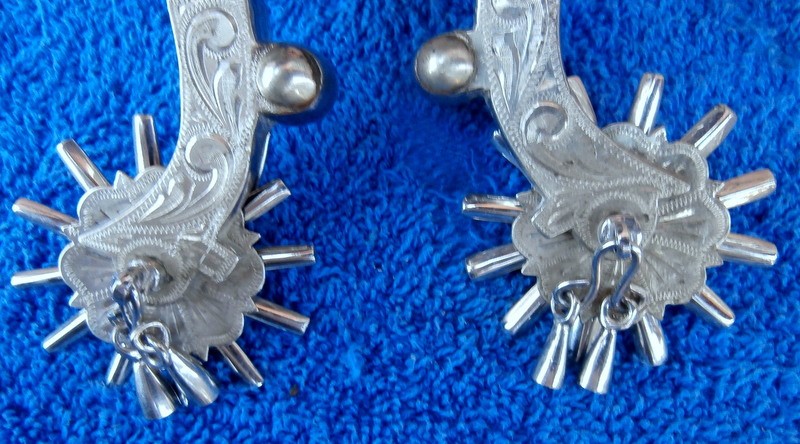 Engraved Silver Elko Star Cowboy Buckaroo Jingle Bob Horse Spurs | eBay