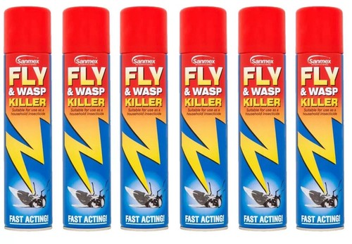 6 x SANMEX FLY & WASP KILLER Insecticide Strong Fast Acting Aerosol ...
