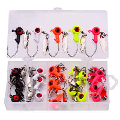 25pcs Underspin Fishing Jig Heads Hook with Willow Blade Eyes Bass ...