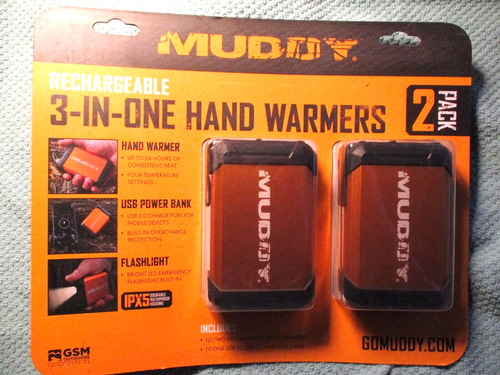 Muddy Rechargeable 3-in-1 Hand Warmer, USB Power Bank, Flashlight, 2 ...