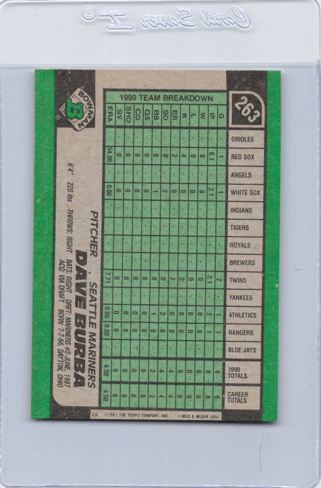 1991 Bowman #263 Dave Burba Mariners Signed Auto *H3864 | eBay